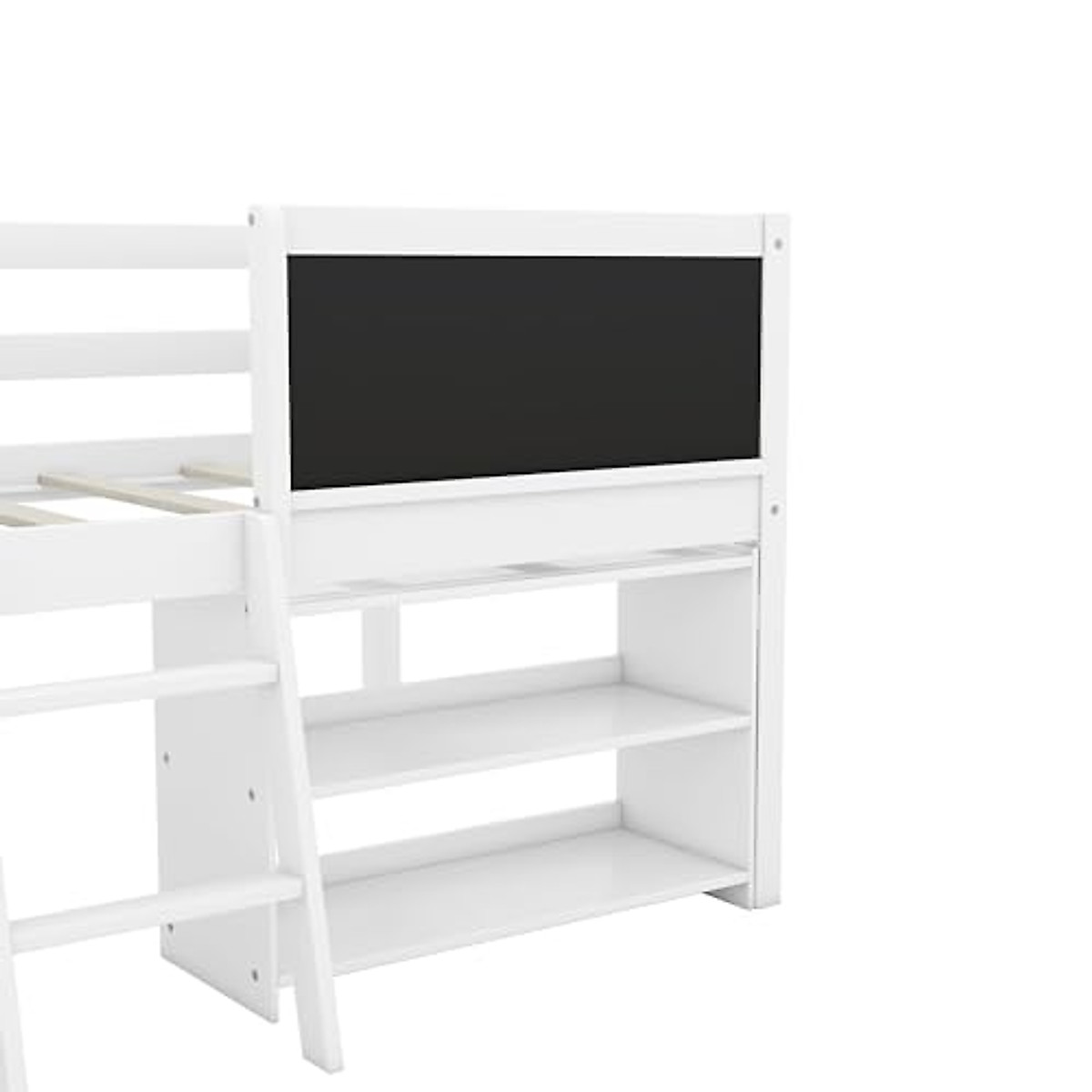 Low Loft Bed with 2 Movable Storage Shelves,Loft Bed with Chalkboard and Ladder,Twin Loft Bed Frames for Kids,Kids Twin Bed Frame Kid Bed Loft Bed for Kids,No Box Spring Needed,White