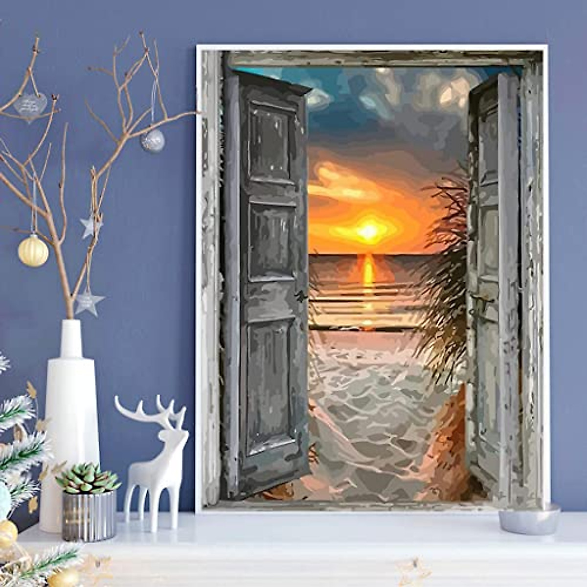 DOTZSO Door Diamond Painting Kits for Adults Diamond Art DIY Art Painting Wall Decoration for Gifts,DIY Painting for Adults' Paint-by-Number Kits Mosaic Making (12x16 Inches Beach Outside The)