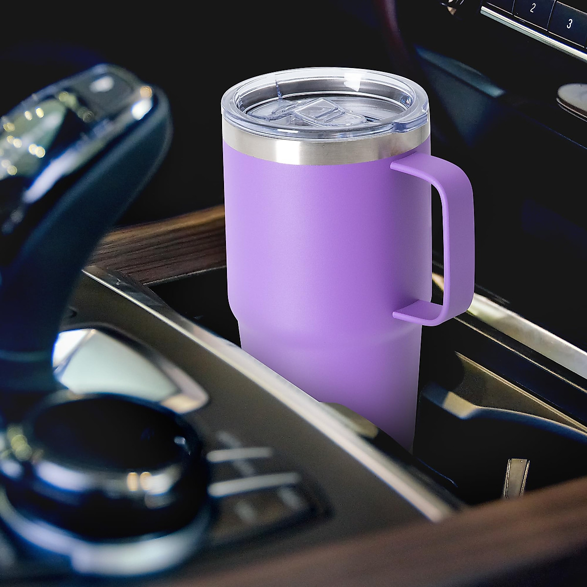 HASLE OUTFITTERS 20oz Tumbler with Lid, Stainless Steel Tumbler with Handle, Metal Insulated Travel Coffee Mug with Handle, Double Wall Vacuum Spill Proof Tumbler Cup, Purple 1 Pack