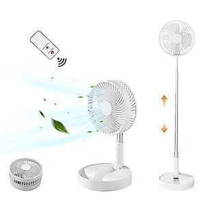 DODAER Portable Pedestal Fan,Foldaway Standing Fan Foldable Desk Fan,Remote Control Telescopic 4 Speed Quiet Timer Fan for Home Kitchen Outdoor Camping
