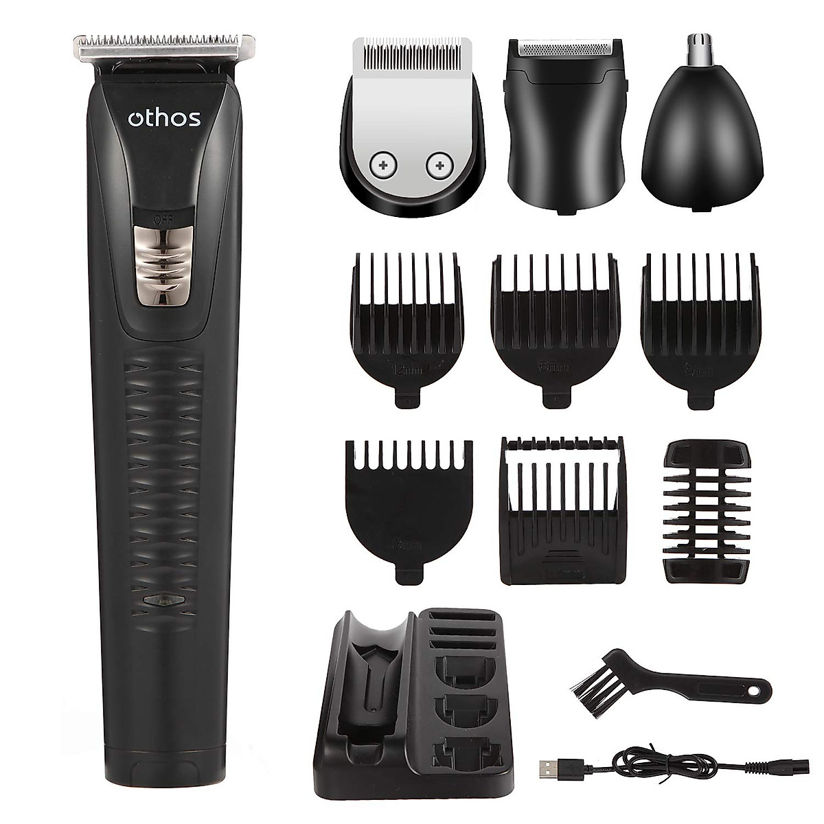 othos Multi-Functional Electric Grooming Hair Clipper Beard Trimmers Shaver Kit for Men Shaver Mustache Hair Face Nose Body Ear Trimmers Set USB Charging Rechargeable Lithium Battery Cordless Stand