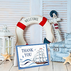 AnyDesign Cruise Staff Thank You Cards Set with Stickers Envelopes 24 Pack Blue Nautical Thank You Note Cards for Express Thanks to Ship Staff Birthday Baby Shower Party, 4 x 6 Inch
