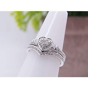 Dazzlingrock Collection 0.30 Carat Round & Baguette Diamond Heart Shaped Engagement Ring Set in 925 Sterling Silver Size 8