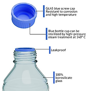 1000ml Storage Glass Bottles – 2pcs Round Media Storage Bottle – Borosilicate Glass Bottles – Safe Probe Storage Glass Storage Bottles with GL45 Blue Screw Cap (1000ml - 2pcs)