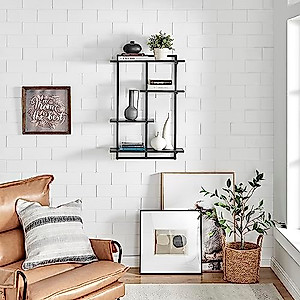 Danya B Rhodes 4 Tier Modern Floating Windowsill Wall Shelf Unit with Metal Frame and MDF Shelves (Black/Black)