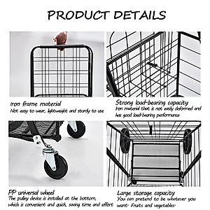 Shopping Cart for Groceries, Folding Grocery Cart with 360° Swivel Wheels & Double Basket, Portable Heavy Duty Utility Cart for Shopping/Laundry-Hold up to 440 Lbs