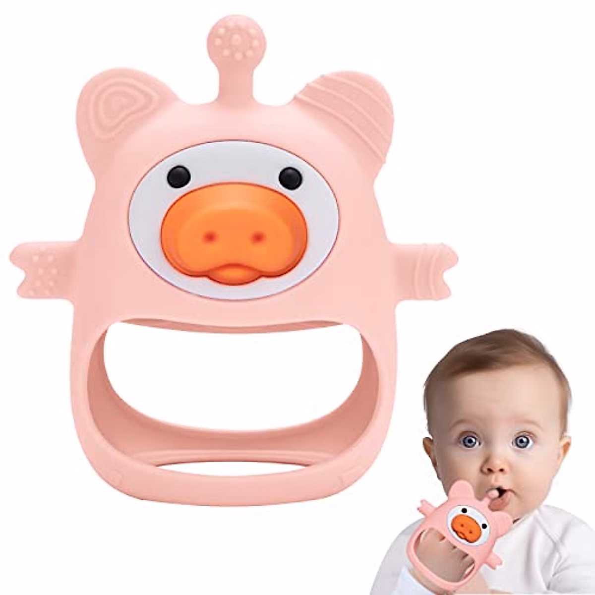 MQGX Baby Teething Toys, Silicone Teether Toys for Babies 0-6 Months Never Drop Pig BPA Free Chew Toys (Water Red)