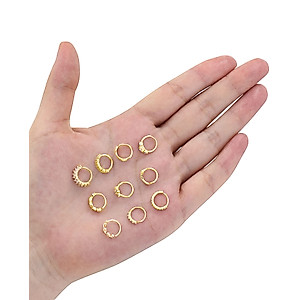 Tornito 10Pcs Nose Ring Hoop Paved Flower Leaf Feather CZ Cartilage Earrings Nose Piercing Jewelry for Women Men Gold Tone 20G