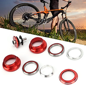HERCHR Bike Headset, 34mm Bike Aluminum Alloy External Double Bearings Front Fork Stem Headset for Mountain Road Bike(Red)