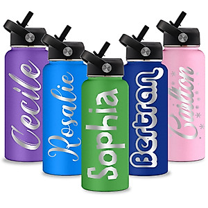 Farmelov Personalized Water Bottles Custom Name Insulated Water Bottle with Straw, Engraved Waterbottle Customized Gifts for Kids School Girls Boys Men Women - 24oz