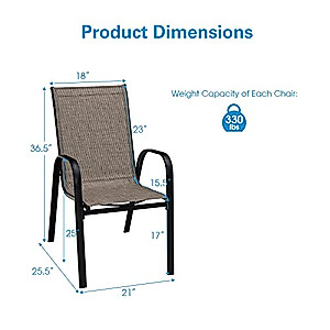 Tangkula 6 Piece Patio Stackable Chairs, Outdoor Dining Chairs with Heavy-Duty Steel Frame, Curved Armrests & Breathable Fabric, Stacking Armchairs for Backyard, Garden, Poolside