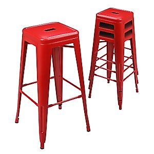 Magshion 30 Inch Barstools 4 Pack Counter Height Metal Bar Stools, Industrial Style Stackable Bartool Backless for Home Bar Counter Balcony Patio Dining Room, Red