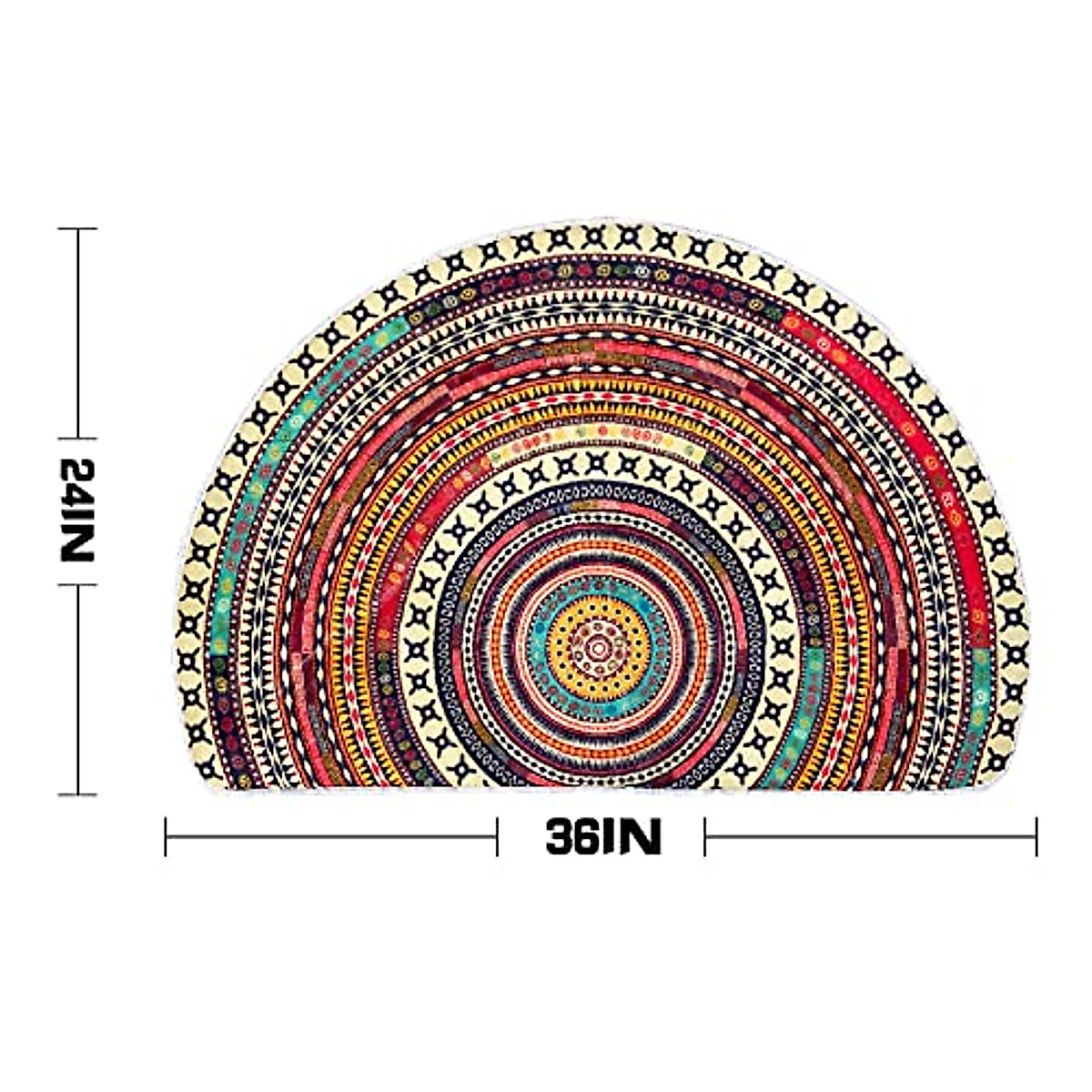 Boho Half Round Indoor Entrance Rug Doormats 36x24 Inches Absorbent Non-Slip Bedroom Front Back Outdoor Welcome for Entryway Machine Washable, Bohemia Ethnic Style Pattern