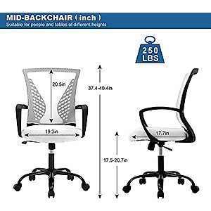 Home Office Chair Mesh Computer Chair Executive Mid Back Ergonomic Adjustable Desk Chair with Lumbar Armrest Support Modern Rolling Swivel Chair for Women&Men Adult
