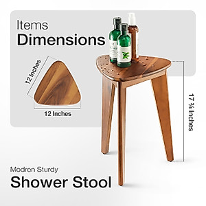 18" Corner Shower Foot Rest - Wooden Showers Stool Seat for Shaving Legs - Small Corner Shower Benches for Inside Shower - Waterproof Bath Step Stools Bench for Bathroom (Height - 18in, Acacia)