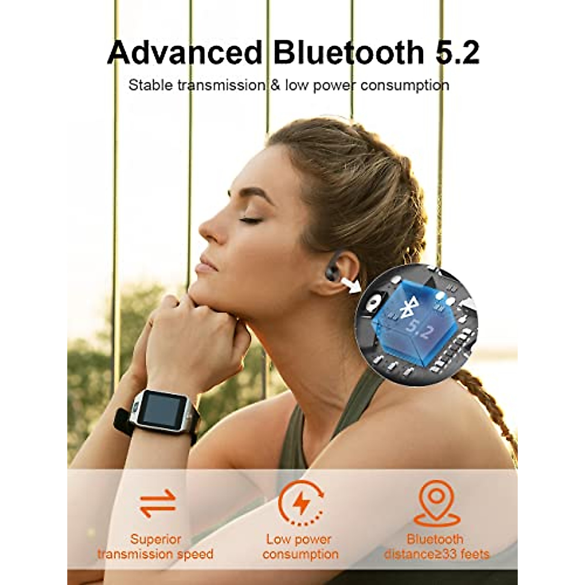 TTQ [Upgrade] Wireless Earbuds Bluetooth Headphones, Bluetooth 5.2 Sport Headphones, 80H Play Back, IPX7 Waterproof Over-Ear Buds with Earhooks Built-in Mic Headset for Sports Running Workout Gaming