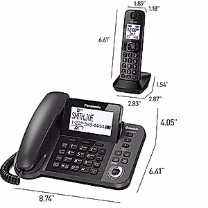 PANASONIC Bluetooth Corded / Cordless Phone System with Answering Machine, Enhanced Noise Reduction and One-Touch Call Block - 2 Handsets - KX-TGF382M (Metallic Black)