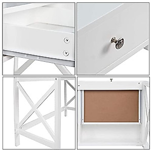 Usinso White Writing Computer Desk with Drawers,Small Modern Table for Bedrooms,White Vanity Table,Office Desk with Drawers（White）