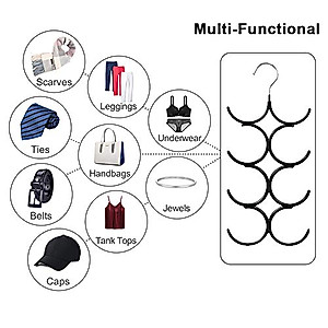 Yizhi Scarf Hanger Organizer Holder, No Snag Belt Rack Tie Hanger Sturdy 8 Hook Space Saving Closet Accessory Organizer for Scarves, Ties, Belts, Shawls, Pashminas and Jewelry (2, Black)