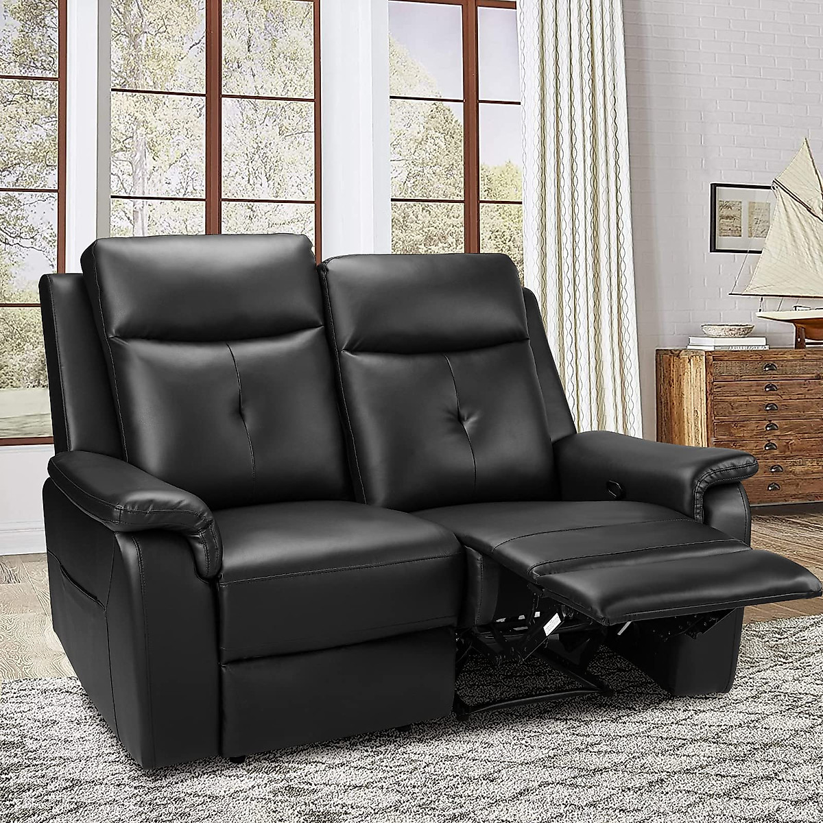 B BAIJIAWEI RV Loveseat Recliner | Double Recliner RV Sofa | RV Theater Seats |RV Theater Seating | RV Furniture, Manual Recliner Chair | RV Recliner Loveseat with Heat and Massage (Black)