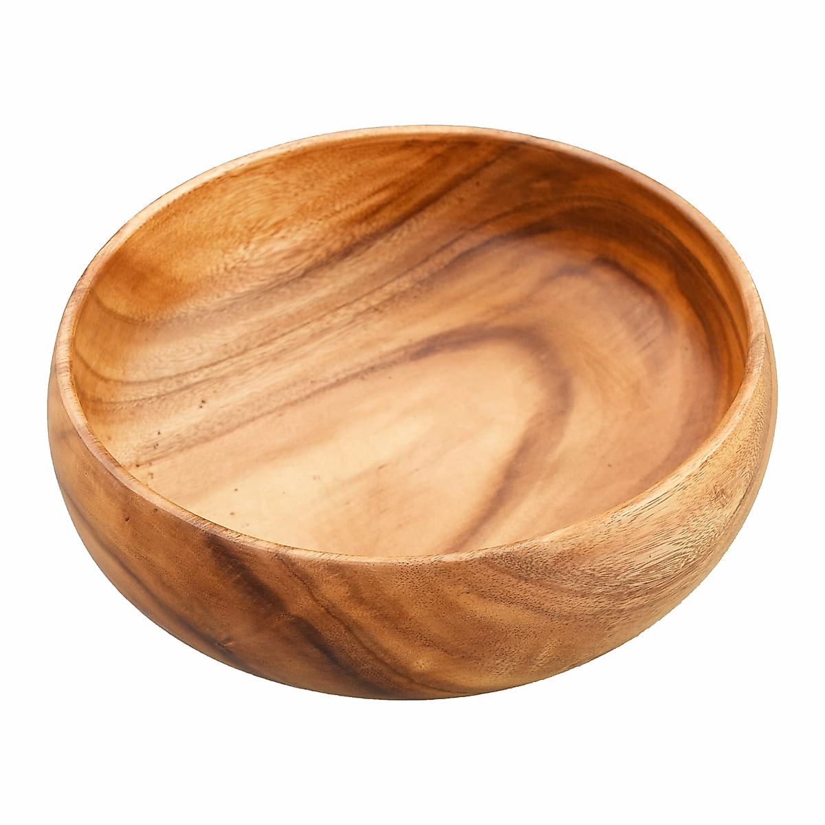 PACIFIC MERCHANTS Acaciaware Acacia Wood Round Calabash Salad Bowl, 10-Inch by 3-Inch, Hand Made From One Solid Piece Of Acacia Wood, Sustainable, Large Fruit Bowl, Popcorn, Pasta