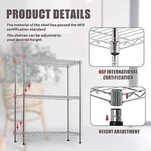 NChanmar 3-Tier Wire Shelving Unit Storage Shelves Shelf Organizer 30"x23"x12" Heavy Duty Metal Storage Rack Wire Rack NSF Height Adjustable for Laundry Bathroom Kitchen Garage Shelving(Chrome)