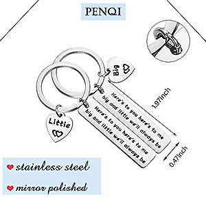 PENQI Big Little Sorority Gift Big Little Set of 2 Keychain Here's To You Here's To Me Big And Little We'Ll Always Keychain Big Little Gift for Greek Sorority (silver- Big Little)