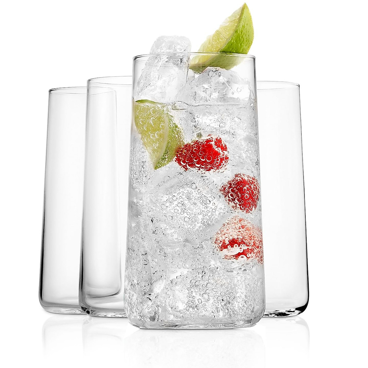 BENETI Modern Crystal Glass Cups, Tall Highball Drinking Glasses Set of 4 | Made in Europe | Water and Juice Kitchen Glassware (18 Onces)