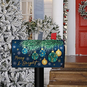 FBCOO Merry Christmas Tree Mailbox Cover Magnetic Standard Size 21"x19", Xmas Glitter Navy Blue Decorative Post Letter Box Decor, Snowflake Winter Holiday Garden Yard Outdoor Decoration