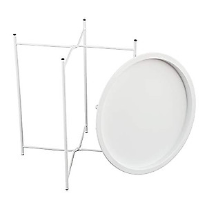 HOME BI Small Round End Table, Accent Side Table Nightstand with Removable Tray Top for Living Room Bedroom, Folding Mini Coffee Table, All Metal Frame, No Assembly Required, White