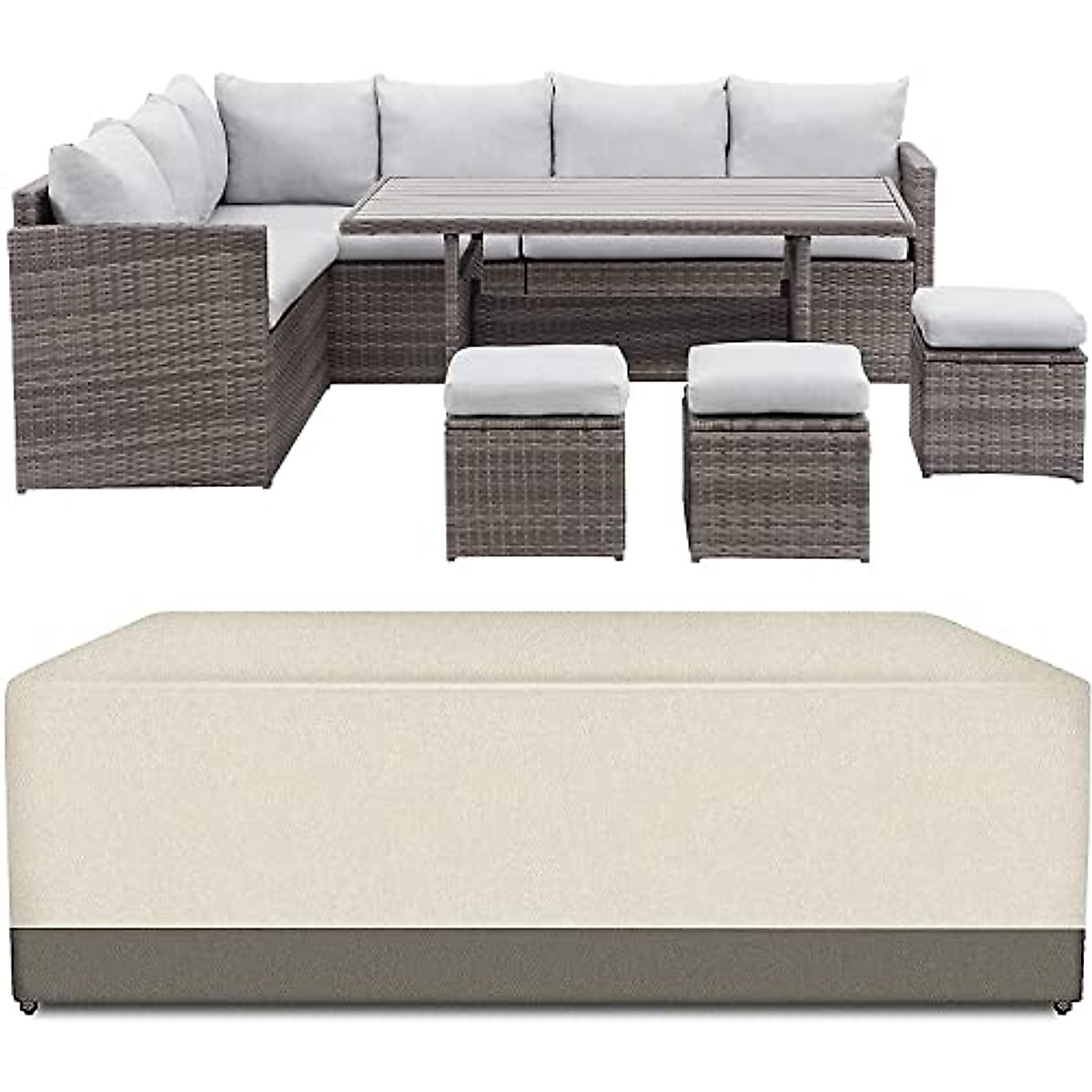 Wisteria Lane Outdoor Furniture Cover Waterproof, Heavy Duty & Waterproof Patio Furniture Cover, Rectangular Outdoor Sectional Cover, 108 X 82 X 28 inches, Beige