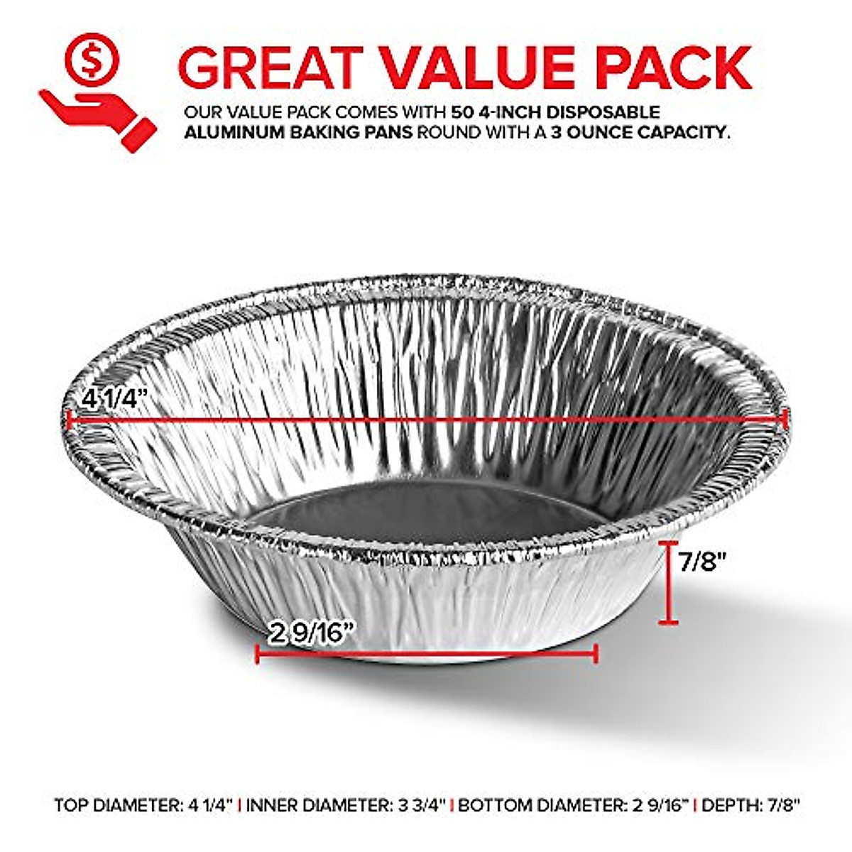 Stock Your Home 4 Inch Mini Aluminum Foil Pie Pans (50 Count) Disposable Mini Pie Pans, Small Pie Tin for Baking Tiny Treats, Durable Individual Pie Pans for Fruit Tarts, Quiche, Mince Pie Tin