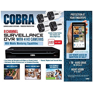 Cobra 8 Channel Surveillance DVR with 4 HD Cameras and Mobile Monitoring Capabilities