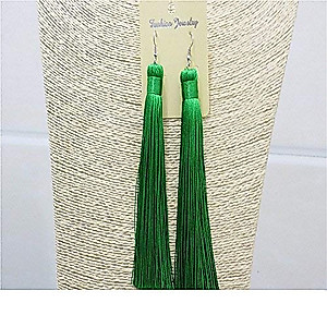 MELUOGE Women's Knotted Tassel Long Earrings 4.7" (Grass green)
