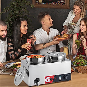 Takywep Commercial Soup Warmer 2 X 7.4QT - Stainless Steel Buffet Bain Marie, 86-185℉ Adjustable Temp, Anti-Dry Burn, Reset Button, 1200W Electric Food Warmer for Restaurant