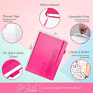 GoGirl Salon Appointment Book – Reservation Book for Beauty Salons, Spas, Hair Stylists, Estheticians – Appt Booking Planner, 7x10″ (Hot Pink)
