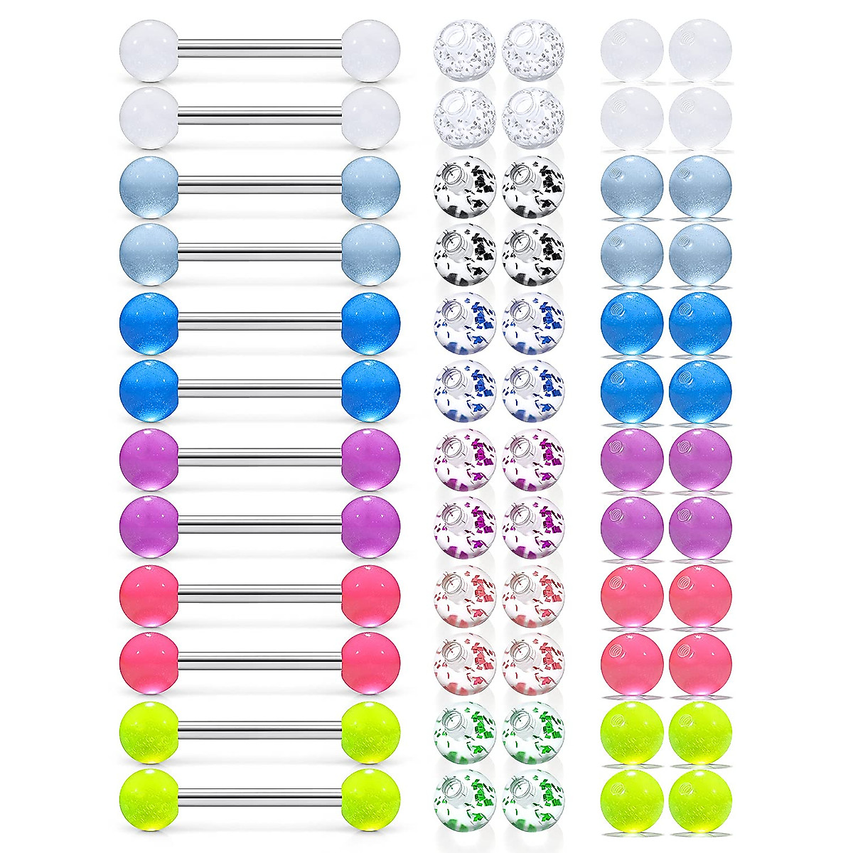 Ftovosyo 12pcs Nipple Rings + 48pcs Replacement Balls 14G Tongue Rings Nipple Straight Barbells Surgical Steel Nipplerings Bar Body Piercing Jewelry for Women Men 14mm