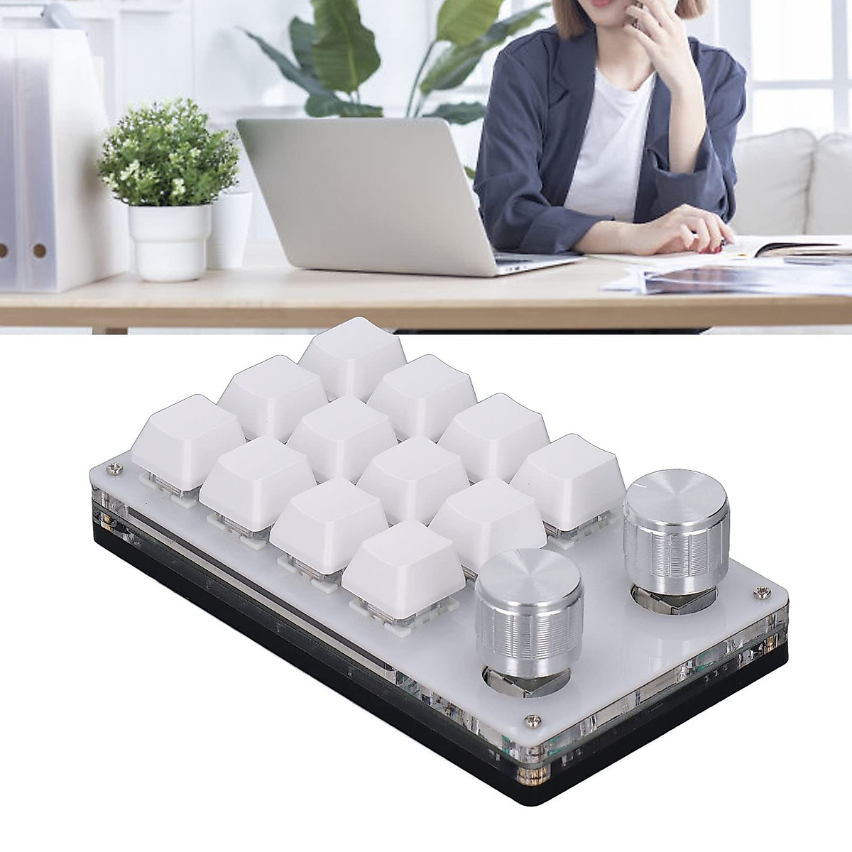 12 Key Gaming Keyboard Mini USB Mechanical Gaming PC Keyboards Multifunctional Shortcut Programmable Keyboard with 2 Knob for Gaming