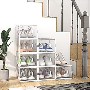 FUNLAX Shoe Boxes Clear Plastic Stackable, 8 Pack Clear Shoe Boxes Stackable Transparent, Shoe Storage Boxes, Plastic Shoe Boxes with Lids, Shoe Box Storage Containers