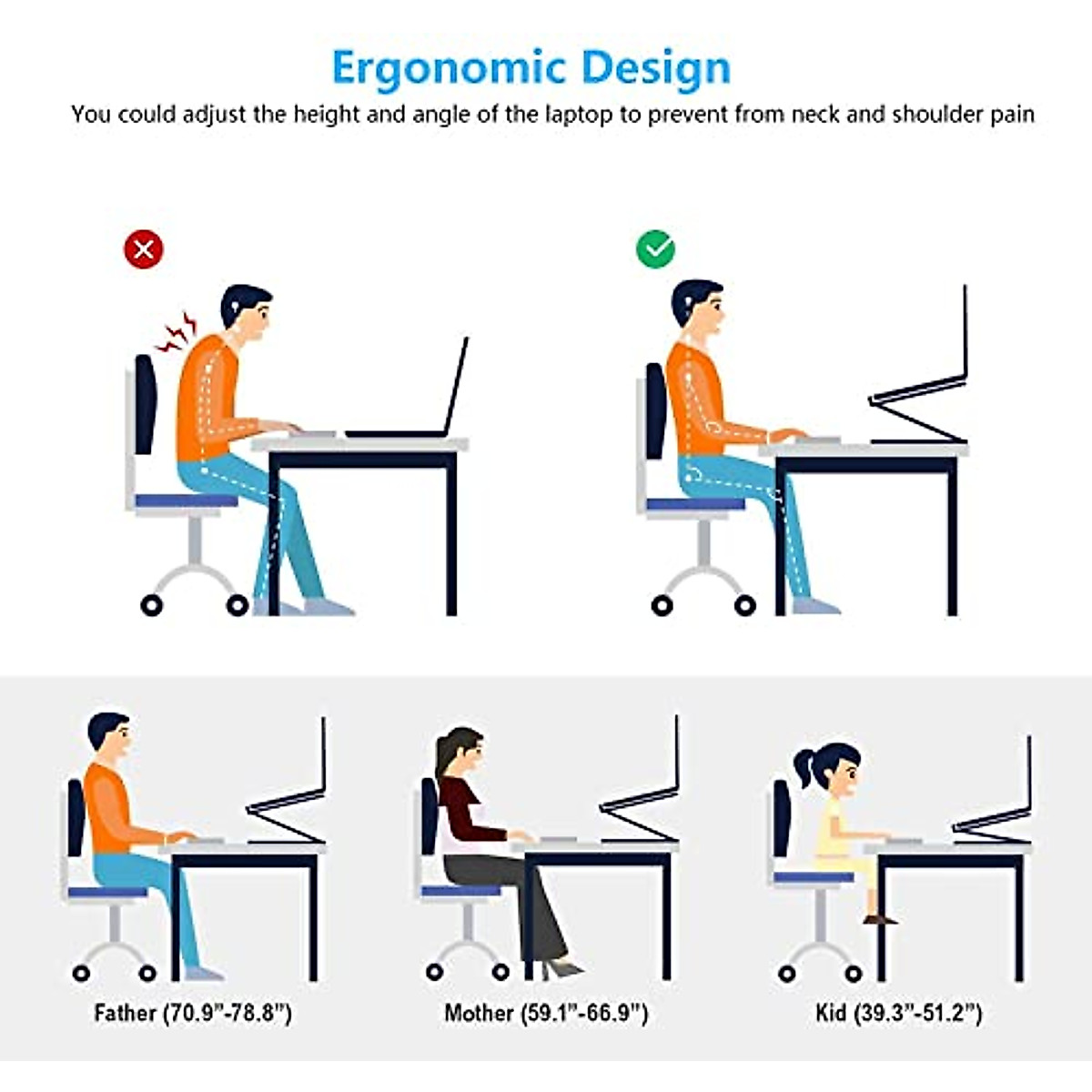Laptop Stand,Suturun Ergonomic Detachable Computer Stand for Laptop Riser for Desk,Portable Aluminum Laptop Stand Riser Holder Notebook Stand Compatible with 10 to 15.6 Inches Notebook Computer