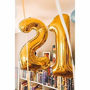 Gold Number Balloon 40 Inch, 0 Number Balloons, 10 20 30 40 50 Numbers Balloon Birthday Decorations, Gold Party Supplies for Women Men
