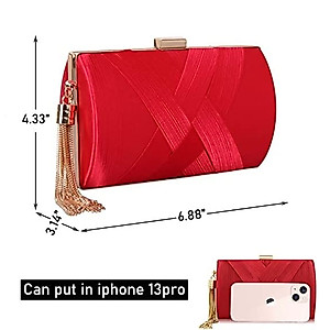 Women's Elegant Tassel Pendant Silk Evening Bag Clutch Purse for Bride Wedding Prom Night Out Party (Green)