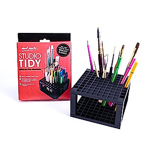MONT MARTE Studio Tidy 2 Pack. 96 Hole Plastic Pencil & Brush Holder for Paint Brushes, Pencils, Markers, Pens and Modeling Tools. Provides Excellent Art Studio Organization.