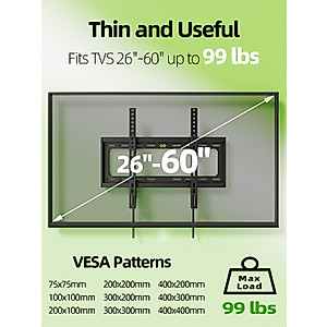 Tilting TV Wall Mount Low Profile for Most 26-55" Flat Screen LED, LCD, Curved TVs, Tilt TV Mount Bracket VESA 400x400mm- Holds Up to 99lbs, Easily Lock and Release to Mount on 12" or 16" Stud
