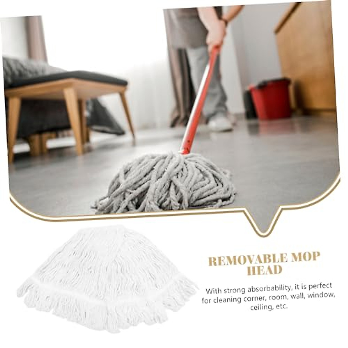 ABOOFAN Mop Replacement Head Floor Cleaning Mop Head Wet Mop Head Refill Reusable Mop Pad Industrial Mop Head Floor Sweeper Cleaning Mop Replacement Dust Wet Mop Head Cotton Thread White
