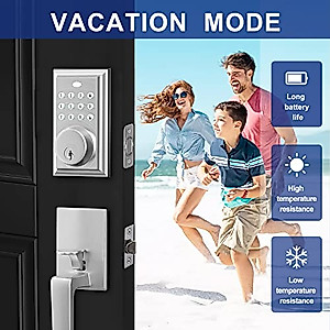 KIAYACI Front Door Lock Set Door Handle Sets Brushed Nickel Door Handle Entry Door Locksets with Rectangle Keypad Deadbolt Single Smart Locks for Front Door Keyless Entry Door Lock Silver