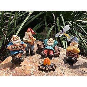 GlitZGlam Happy Gnomes Camp - 6 Piece Garden Gnome Set for The Miniature Fairy Garden