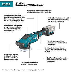Makita XOP02Z 18V LXT® Lithium-Ion Brushless Cordless 5" / 6" Dual Action Random Orbit Polisher, Tool Only