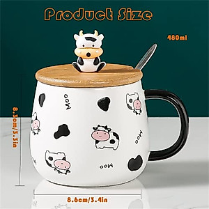 Arawat Cute Cow Coffe Mug with Lid and Spoon Cow Print Stuff Gifts 400ml Ceramic Tea Coffee Cup Kawaii Cow Mugs Funny 3D Animal Cow Mug Birthday Gifts for Women Girls Cow Lovers