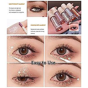Go Ho Glitter Eyeshadow Makeup,Liquid Glitter Under Eye Shadow Bling,Glitter Eyeliner Diamond Sparkle Eye Stick,Shimmer and Shine Korean Makeup Glitter Lip Gloss for Women Eye Glitter,05# Golden Glitter